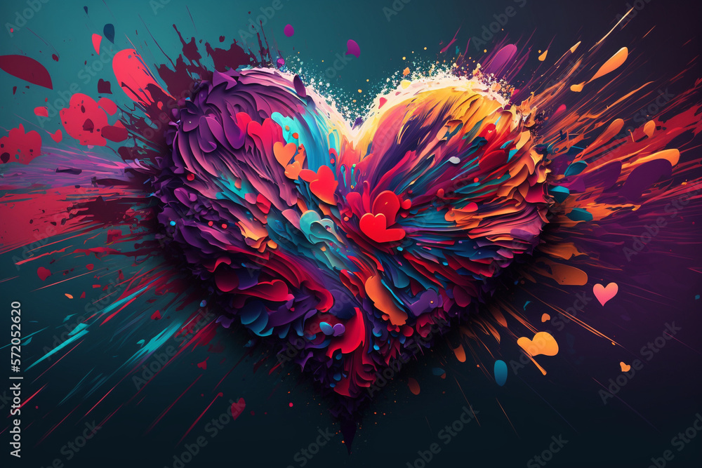 Heart exploding with multiple colors oil paint created with generative ...