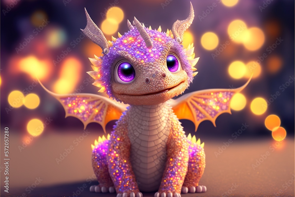 Baby dragon with shimmering diamond scales and neon created with ...
