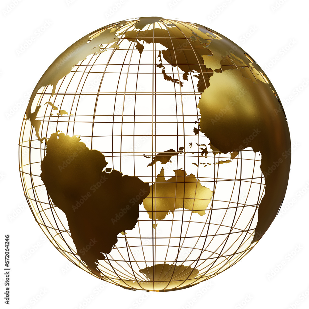 Stylized golden wireframe earth globe centered on the Atlantic ocean ...