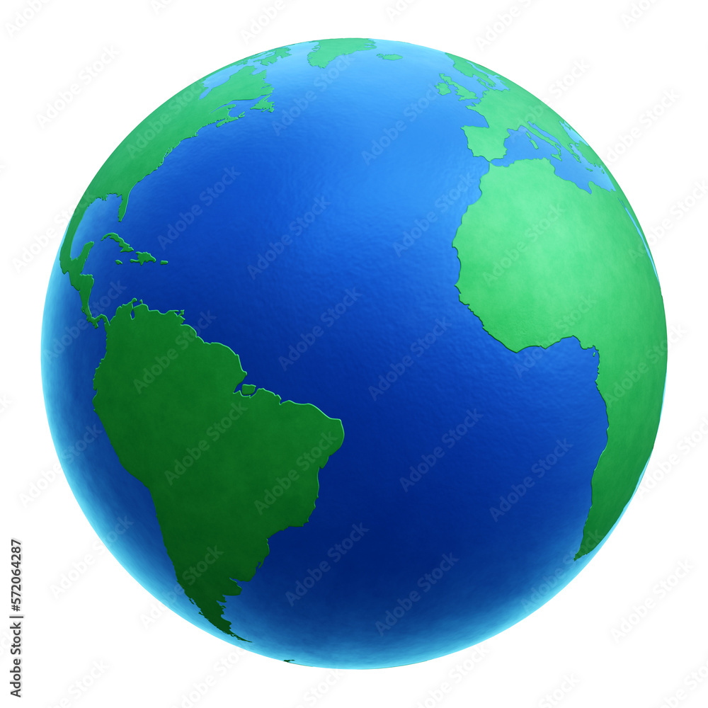 Stylized three-dimensional earth globe icon centered on the Atlantic ...