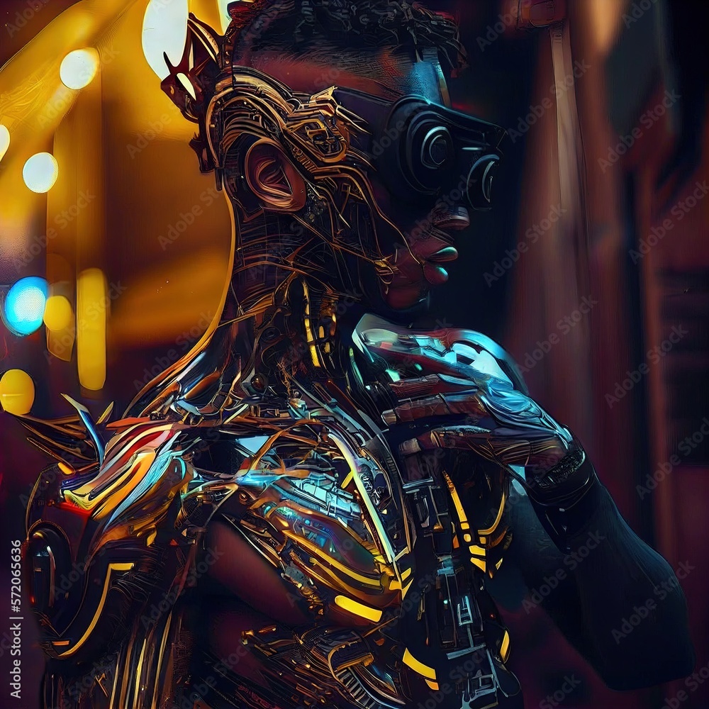 Portrait of a sci-fi cyberpunk girl. High-tech futuristic woman from ...