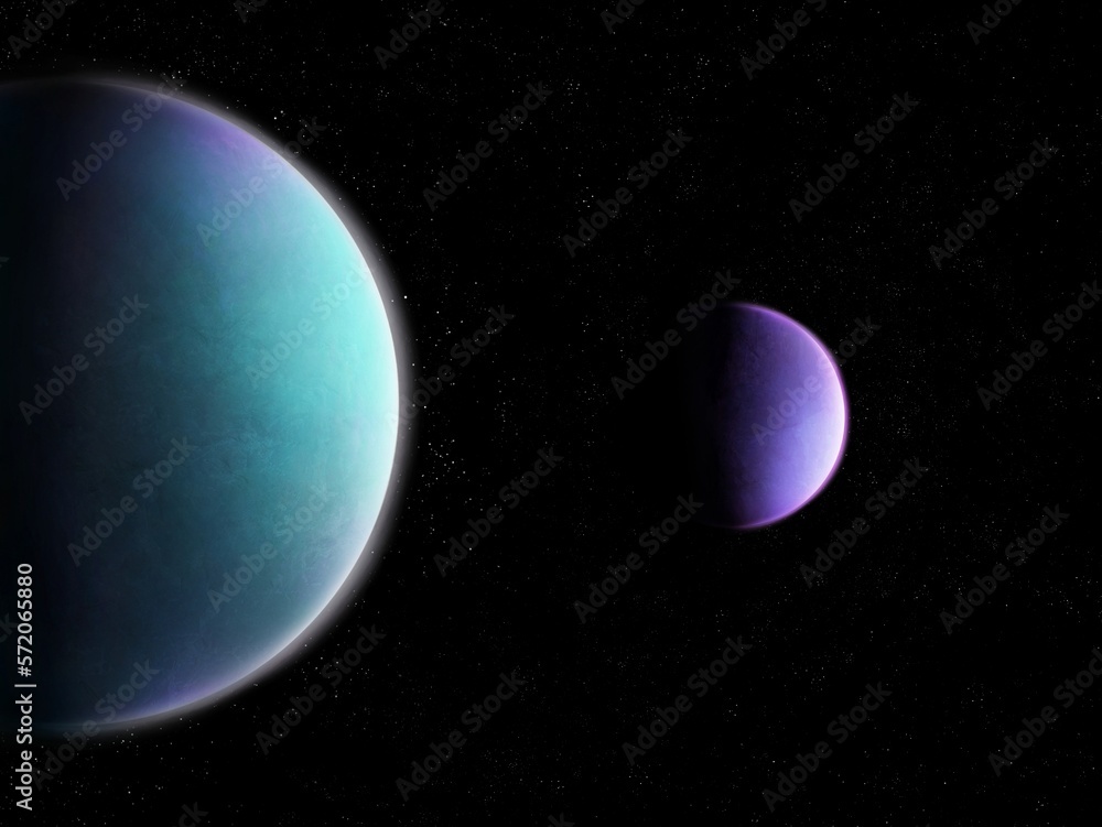 ภาพประกอบสต็อก Beautiful exoplanets are located close to each other ...