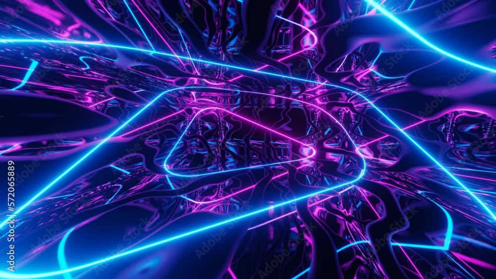 Vj loop neon room. Mirror room with neon light. Abstract festive bg ...