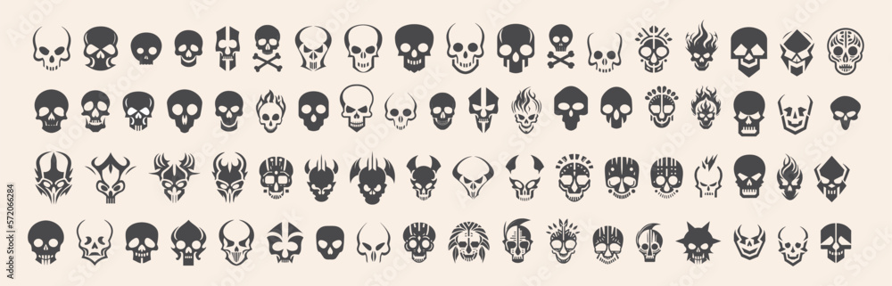 Skull Human Vector Shapes Set. Deaths head. Mortality symbols ...