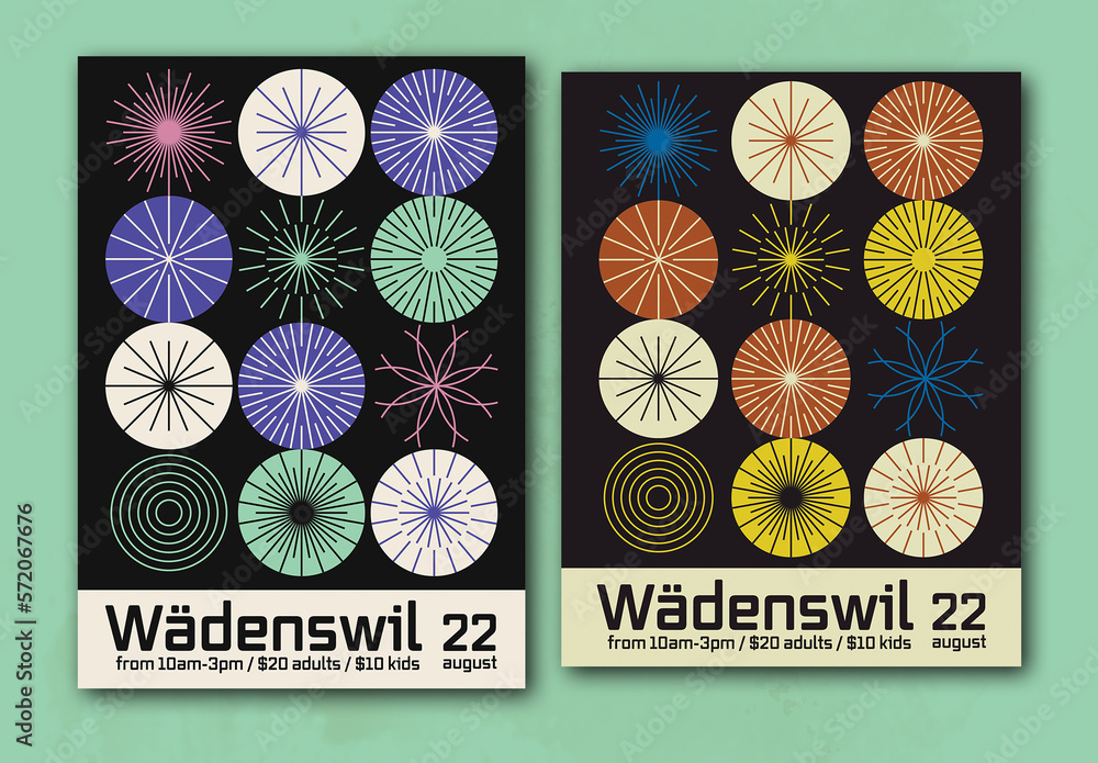 Creative Flat Poster Layout with a Series of Circular Shapes Stock ...