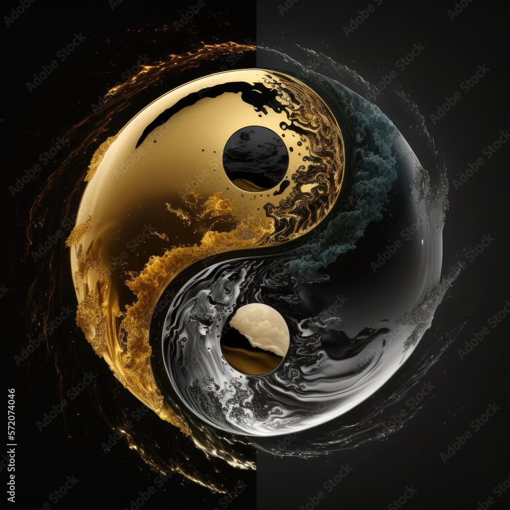 air and water yin yang with black and gold digital art illustration ...