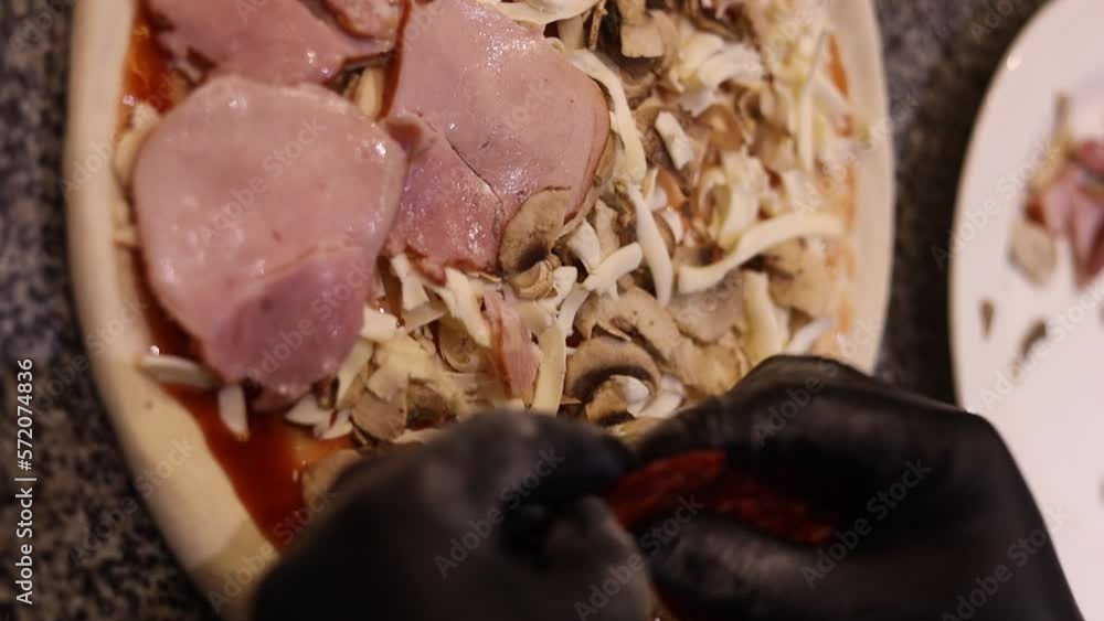 Italian chef making margaritta pizza with tomato sause and mozzarella ...