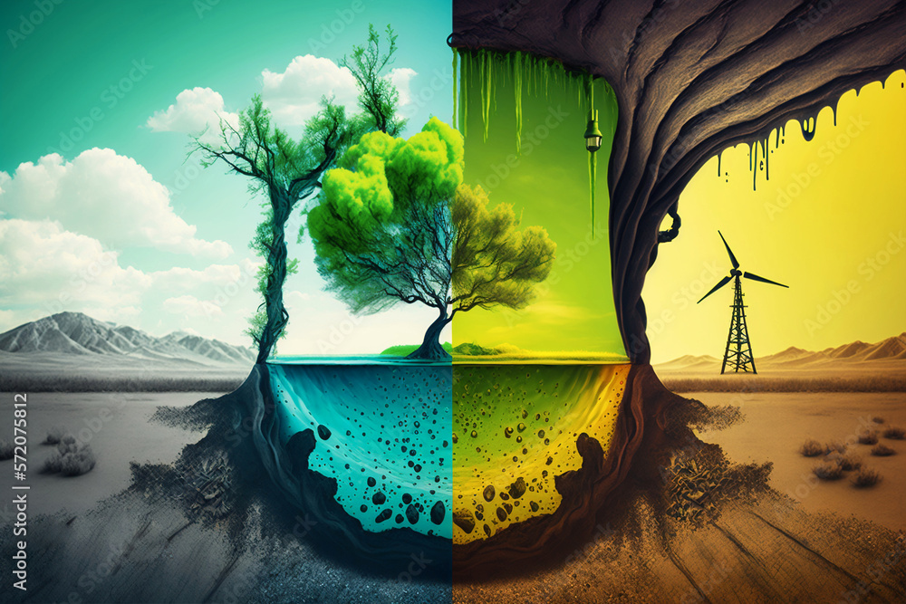 Climate change of planet earth. Temperature change. Nature and life in ...