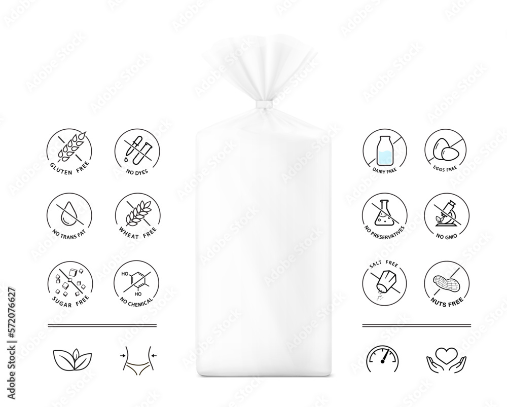 Realistic bag mockup with icon. Vector illustration isolated on white ...