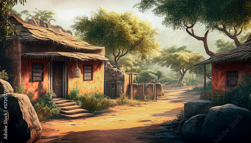 Illustration of a small beautiful village in India concept, AI ...