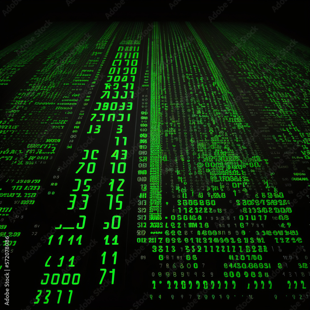 A black and green matrix code background with rows and columns of ...