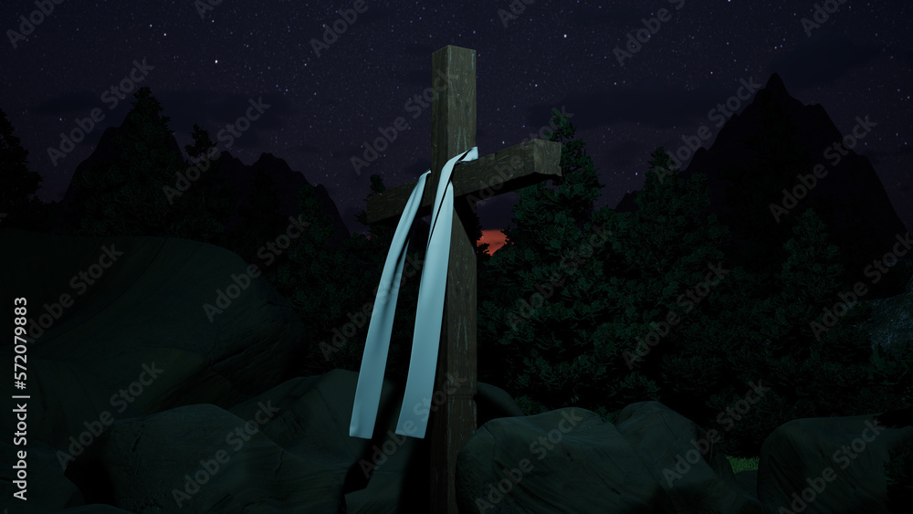 Sad symbol holy cross on mountain at night, celebrating easter and ...
