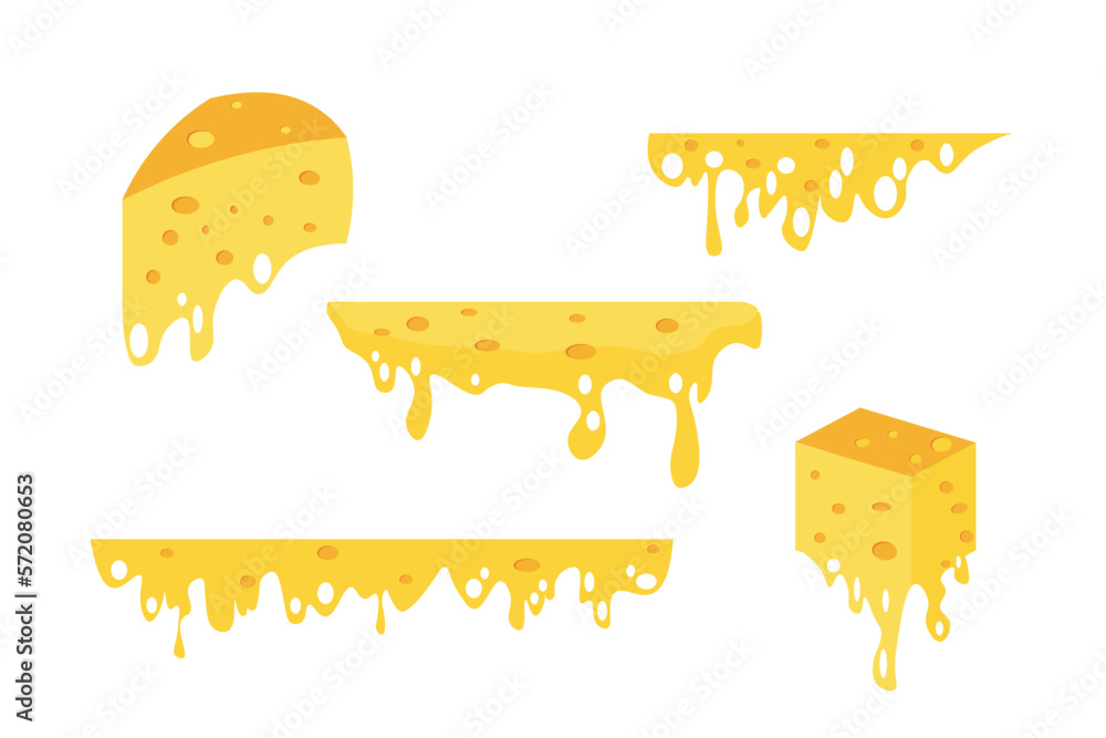 Set of yellow cheese in cartoon style. Vector illustration of processed ...