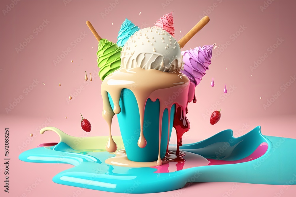 Helado derritiendose en pleno verano, fondo liso, creado con IA ...