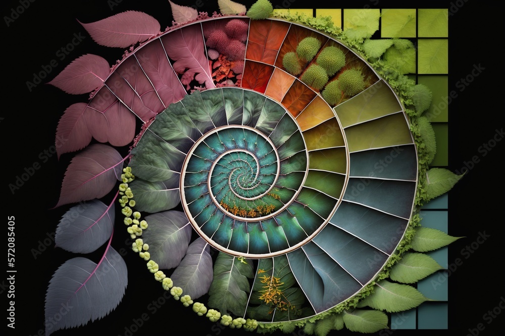 Representation of fibonacci sequence with spiral of colorful squares ...