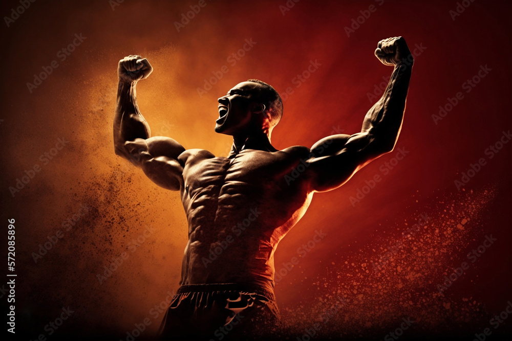 Winner. Sportsman celebrating a victory with his arms raised and happy ...