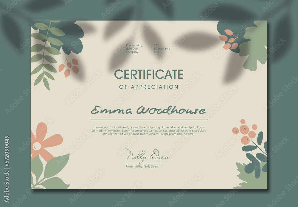 Certificate with Leaves and Flowers Illustration Stock Template | Adobe ...