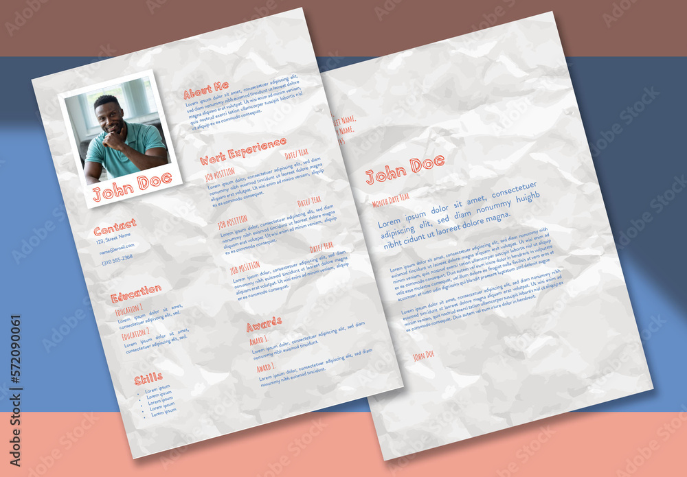 Resume with Crinkled Paper Stock Template | Adobe Stock