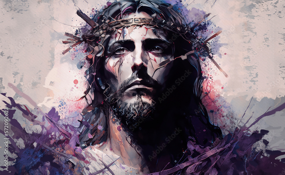 Jesus in the crown of thorns. Holy Week, Good Friday concept ...