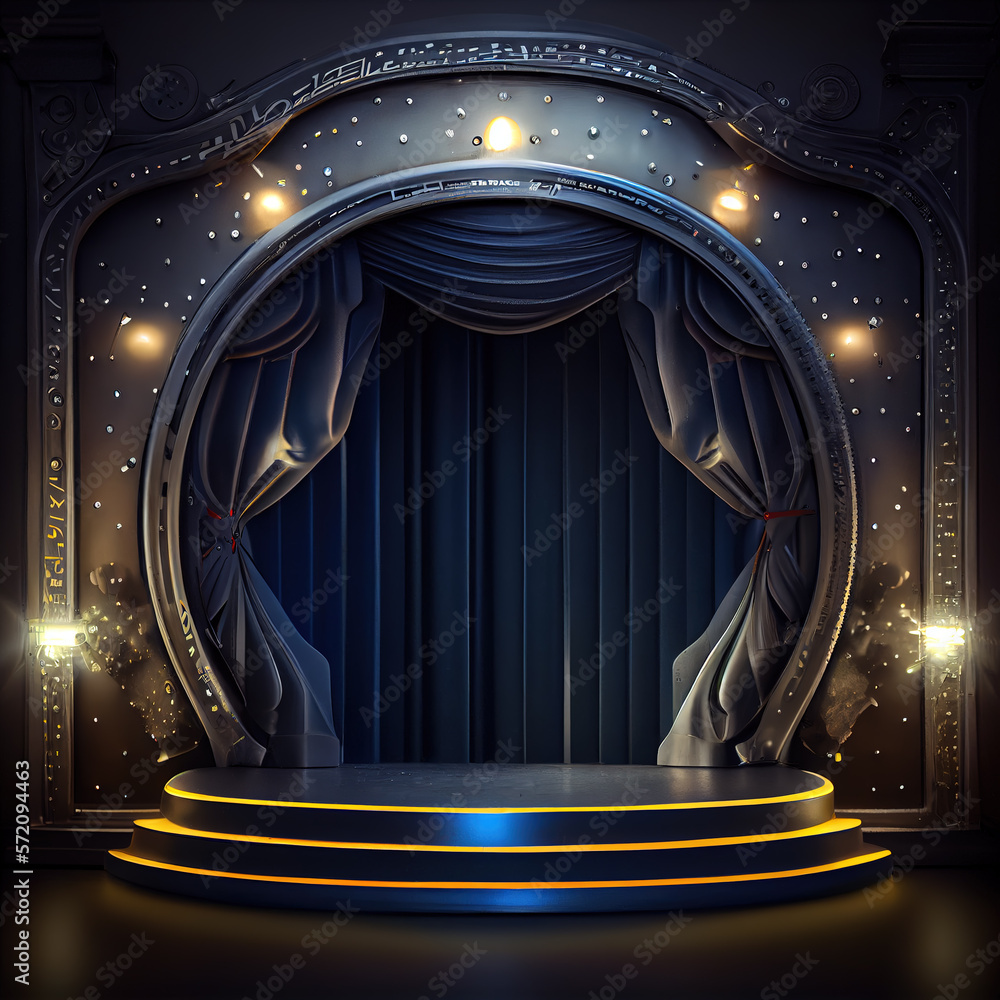 Generative AI: Magic theater stage red curtains Show Spotlight Stock ...