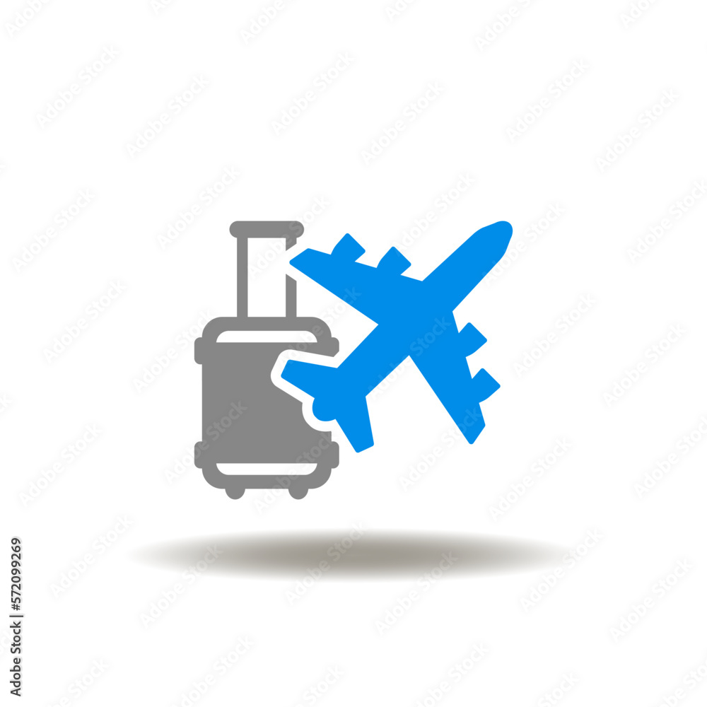 Vector illustration of suitcase and airplane. Icon of travel. Symbol of ...