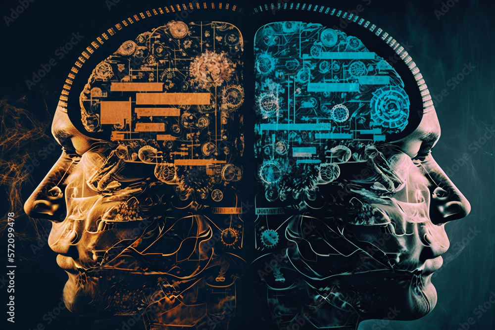 Neuroscience concept. Right and left hemisphere. Rational side and ...