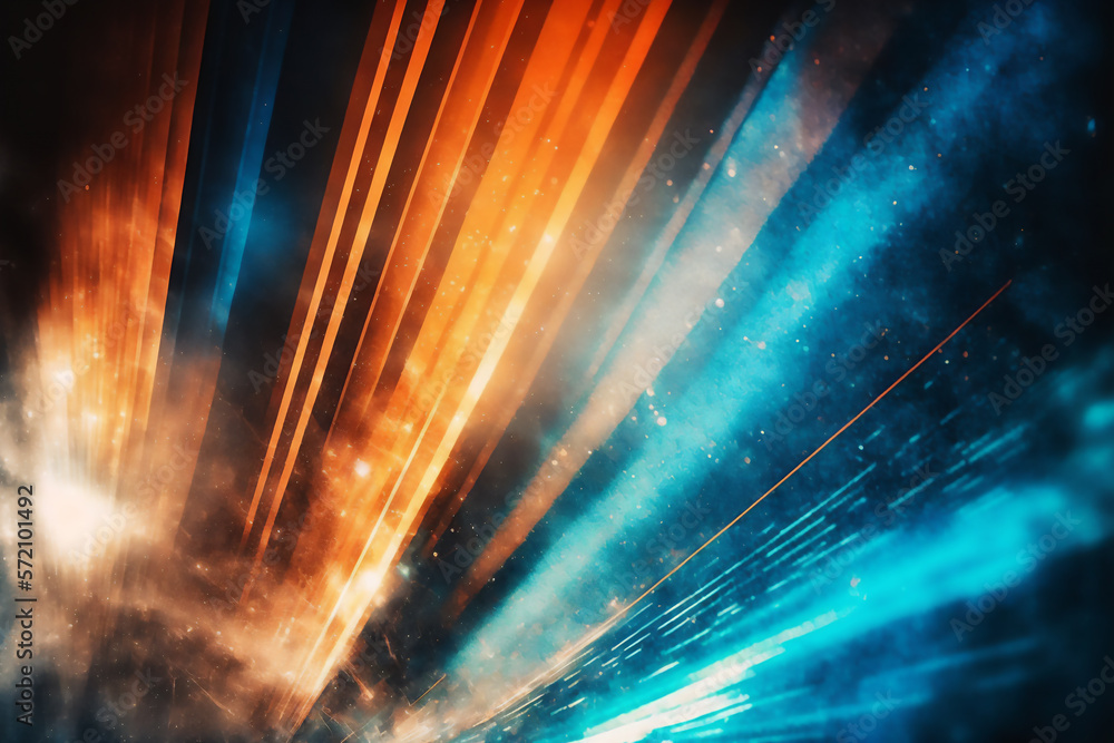 Abstract blue and orange color background with rays of light and grunge ...