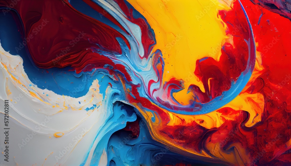 Background mixed liquid paint red, yellow, blue colors. Luxury marble ...