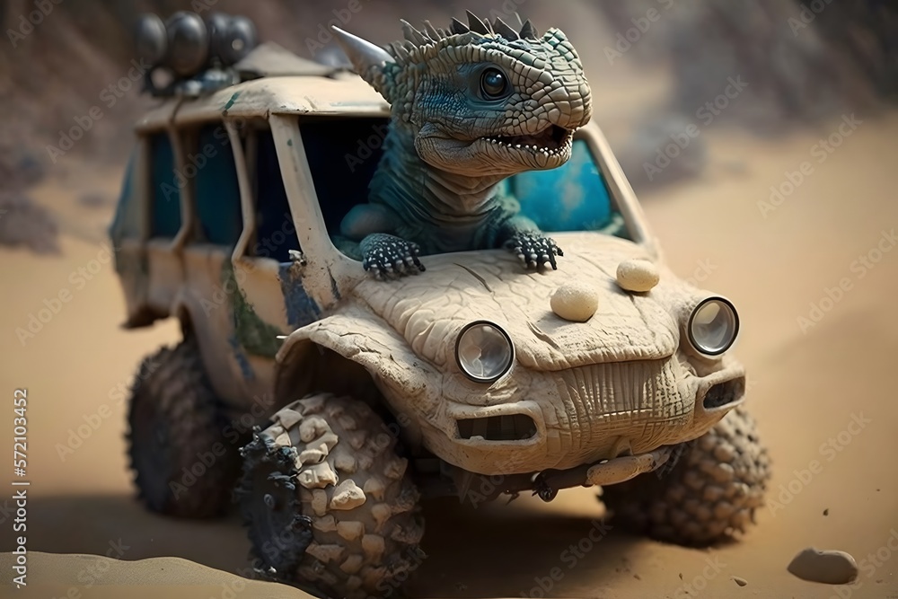 baby dragon riding in a jeep created using AI Generative Technology ...