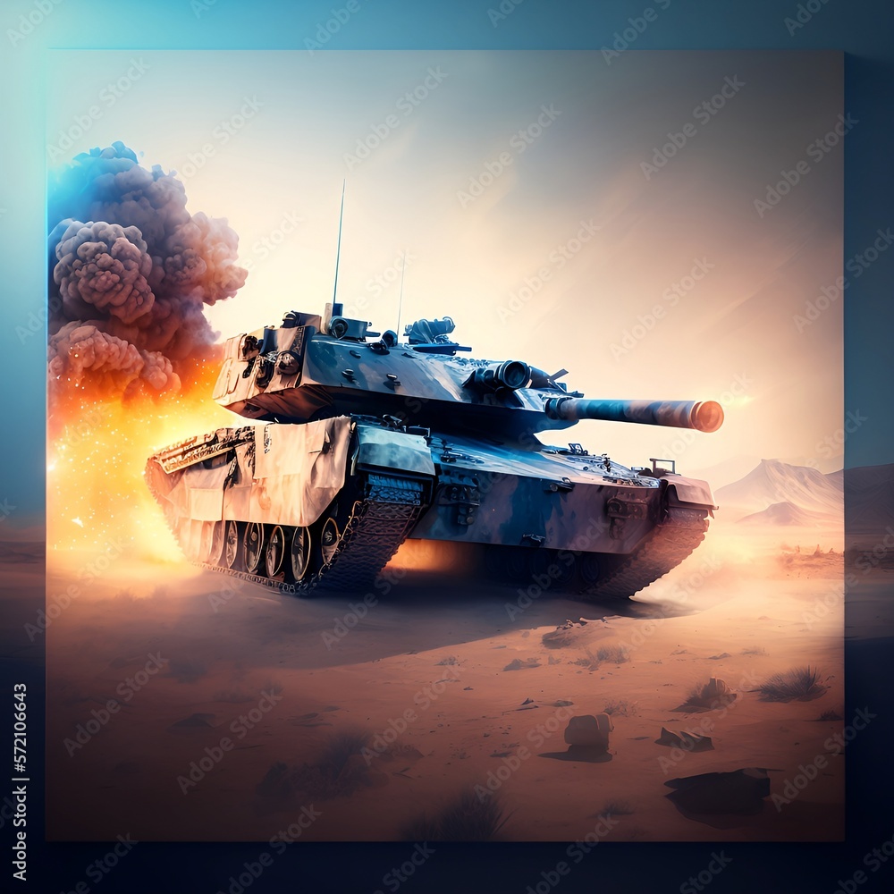 M1 Abrams rolling through desert, Oil Fields burn in background ...