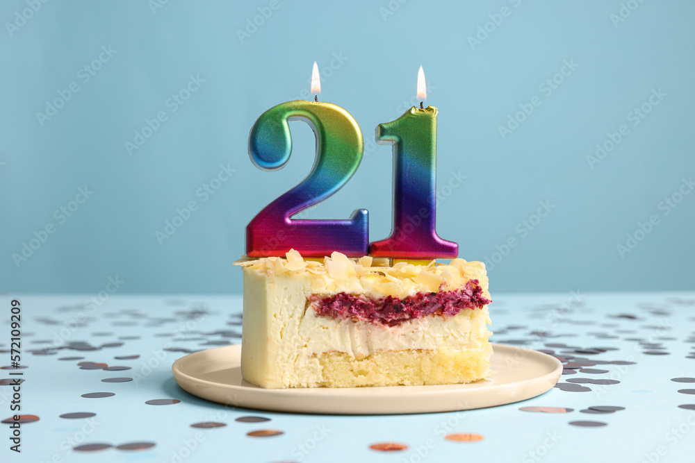 Coming of age party - 21st birthday. Delicious cake with number shaped ...