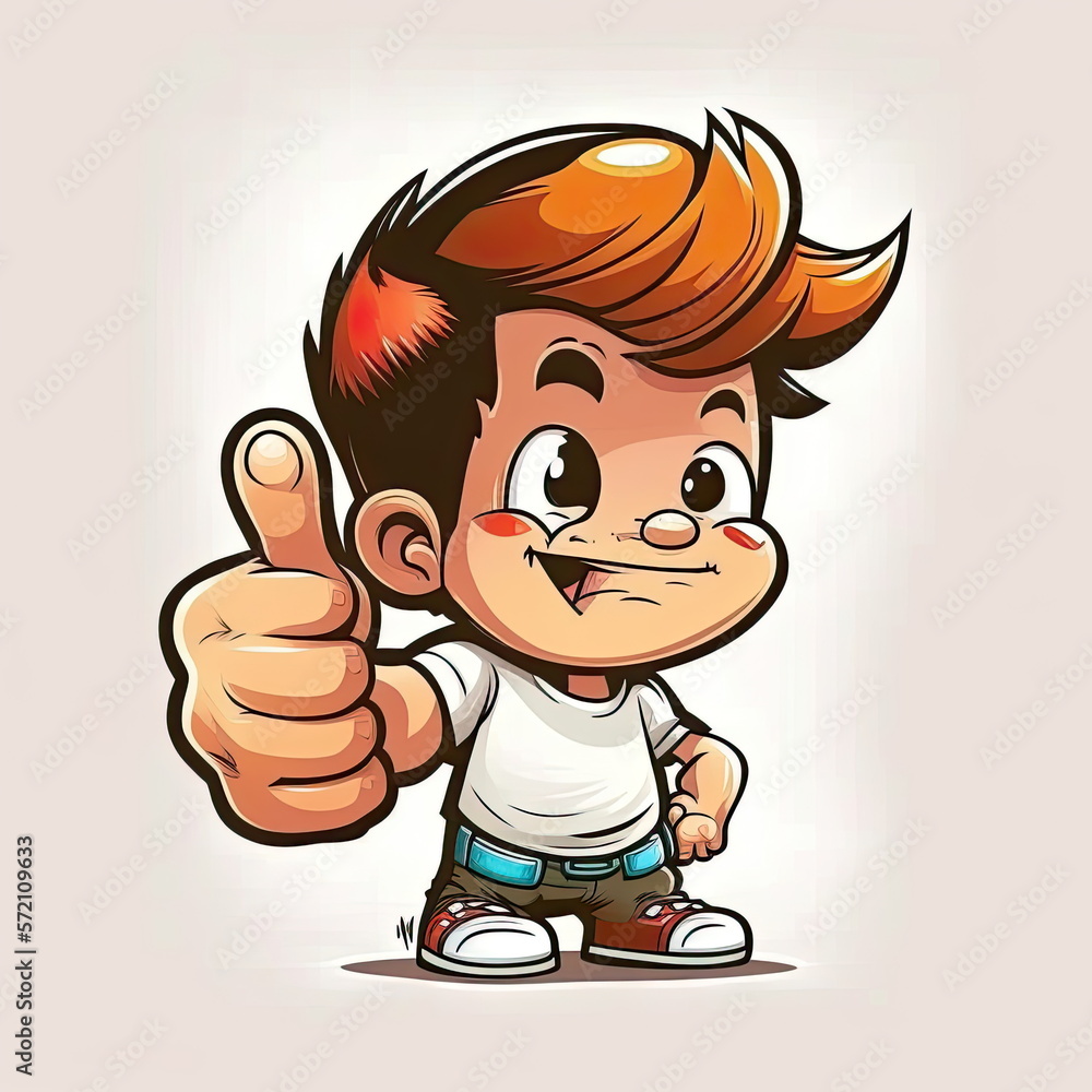 Thumb up signal, cartoon character, vector illustration, white ...