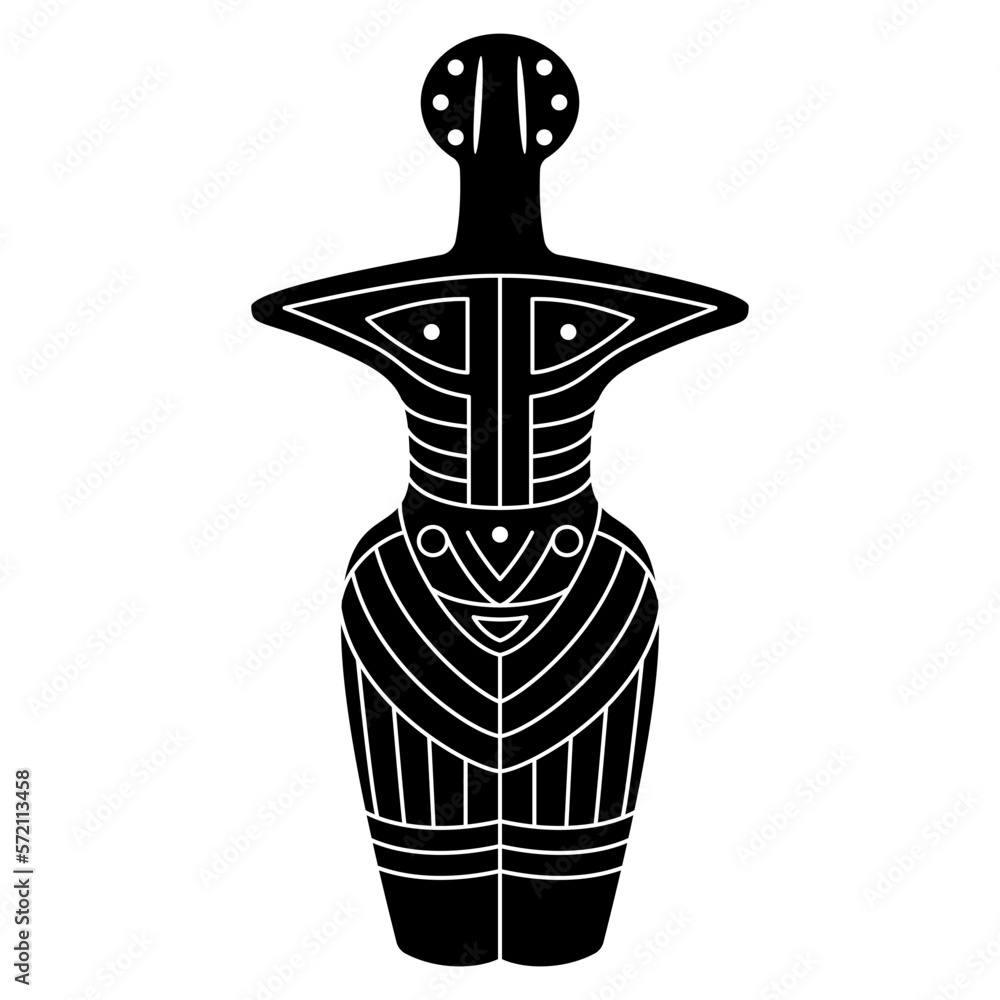 Female figurine of a goddess with geometrical ornament on body ...