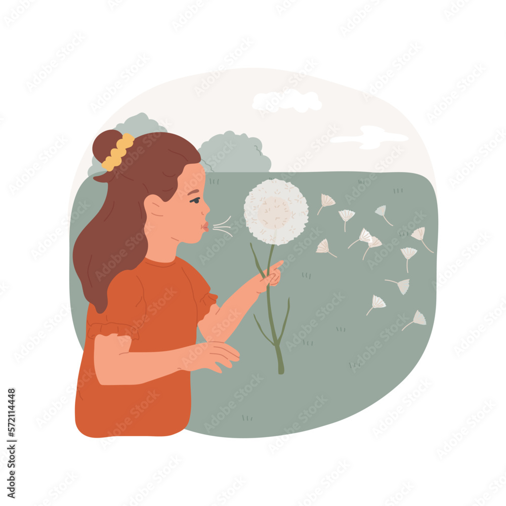 Dandelion wishes isolated cartoon vector illustration. A child blowing ...