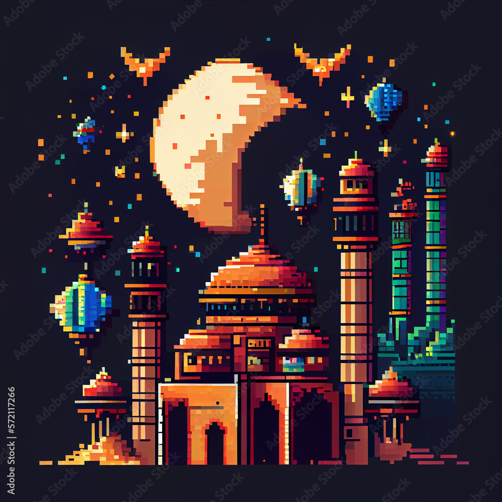 Islamic Architecture Mosque. 16 Bit pixel art. AI Generated Stock ...