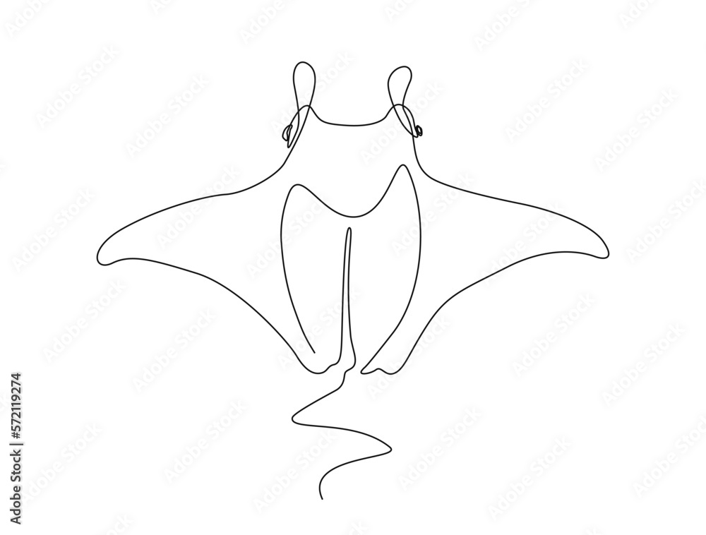 Continuous one line drawing of manta ray. Simple illustration of ...