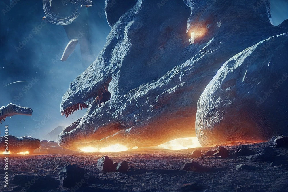 Extinction of the dinosaurs when a large asteroid hits earth theme ...