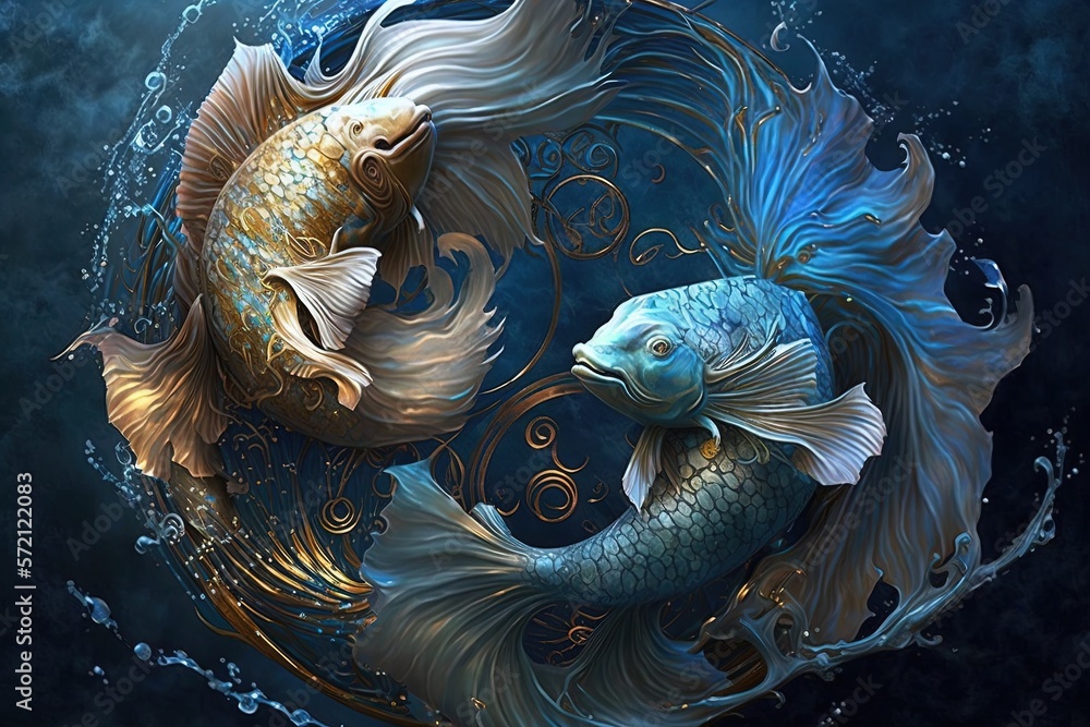 Backdrop of sacred zodiac Pisces symbols, astrology, alchemy, magic ...