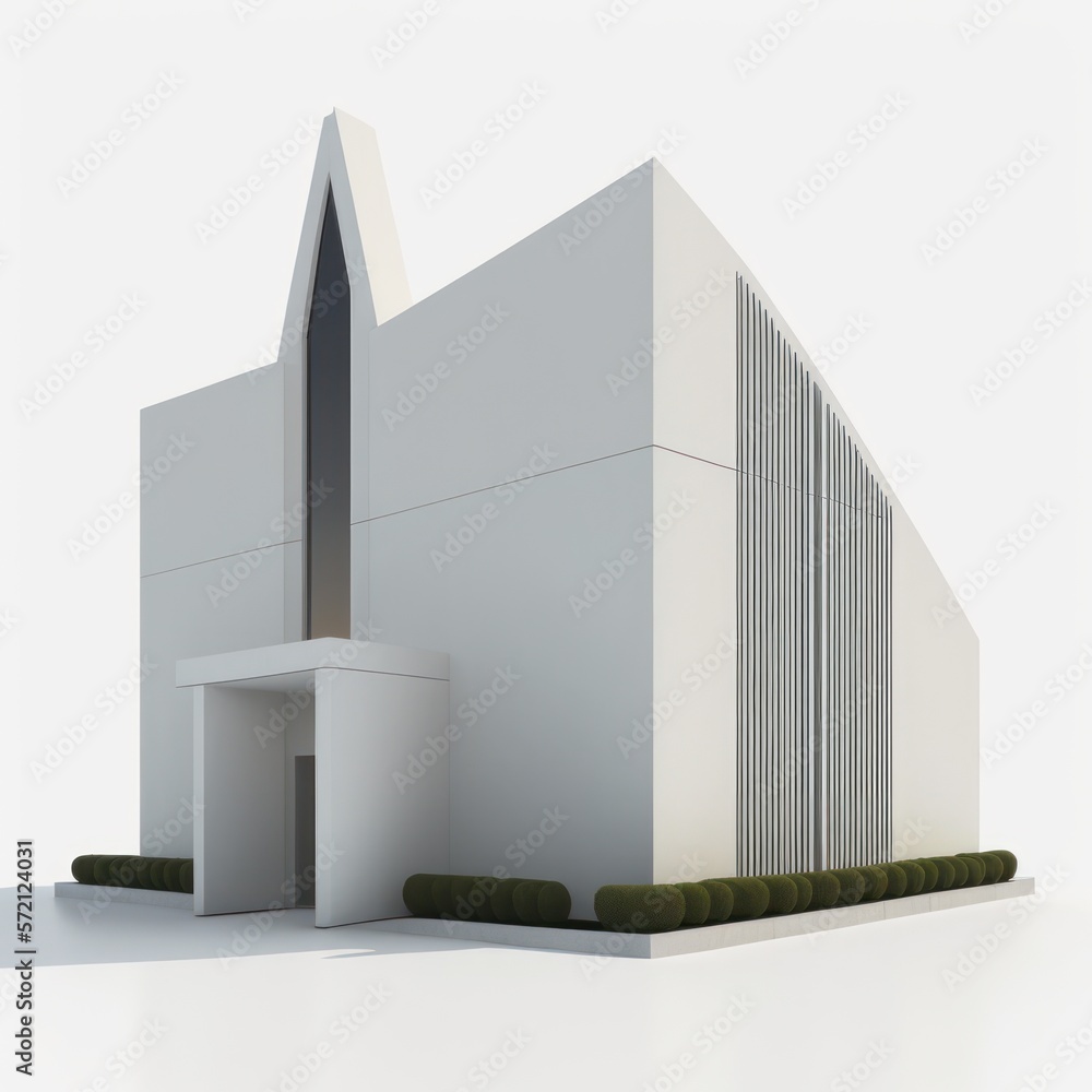 Detailed illustration of a modern Christian megachurch with white ...