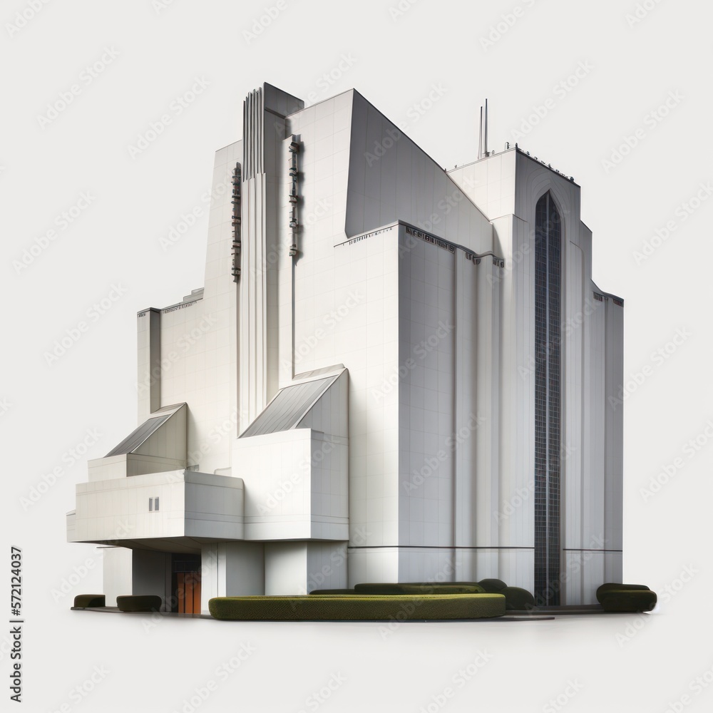 Detailed illustration of a modern Christian megachurch with white ...