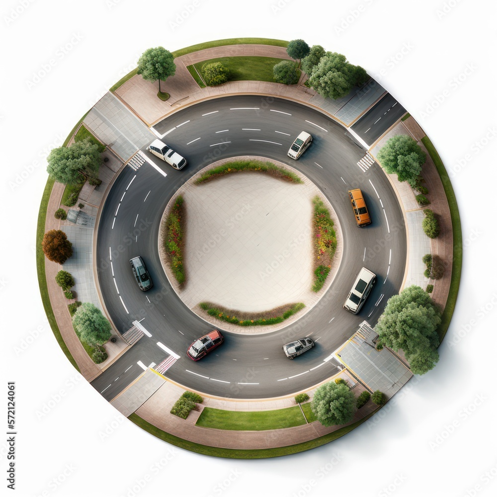Detailed illustration of a city traffic circle roundabout road in a ...