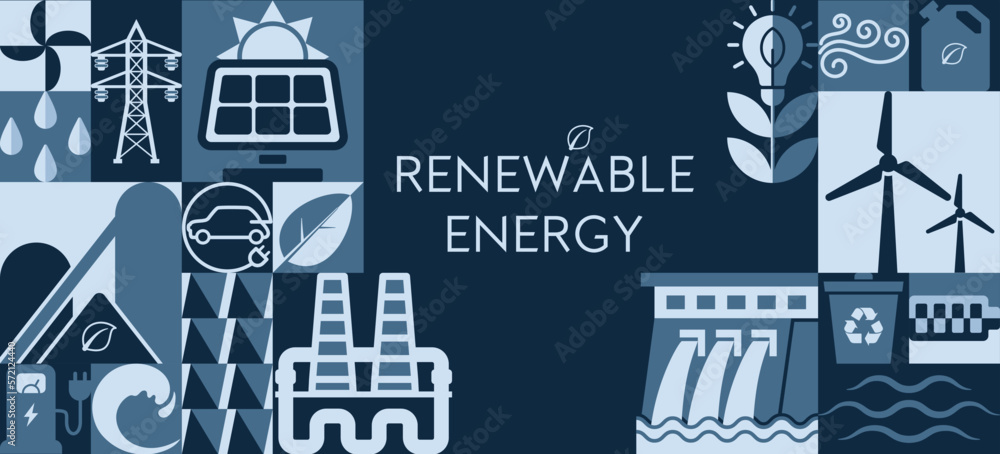 Simple geometric shapes in the renewable energy emblem banner provide ...