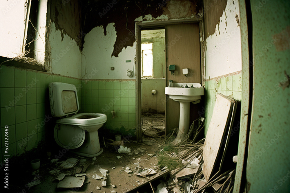 Dirty abandoned bathroom, creepy room, messy home, AI generated ...