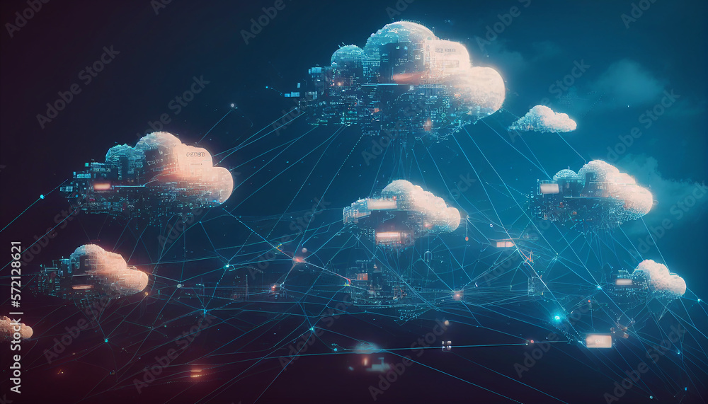 Cloud computing and Big data concept. 5G connectivity of digital data ...