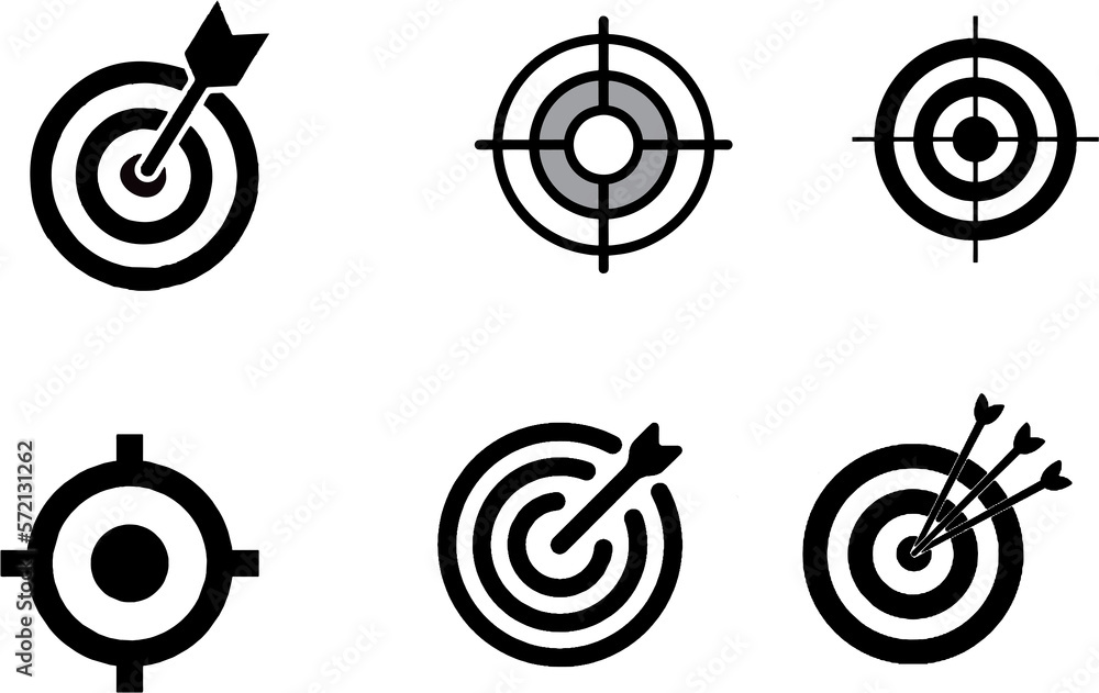 Set and collection of Aim, Target and Goal icons. Symbol of an aim ...