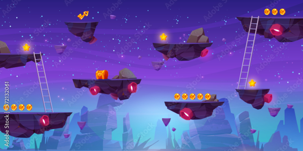 Vector game space background landscape. Cartoon planet in galaxy for ...