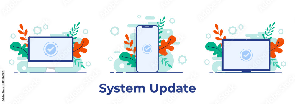 Software update complete on the screen of desktop computer, laptop ...