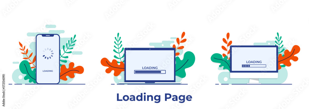 Loading bar on the screen of desktop computer, laptop, smartphone ...