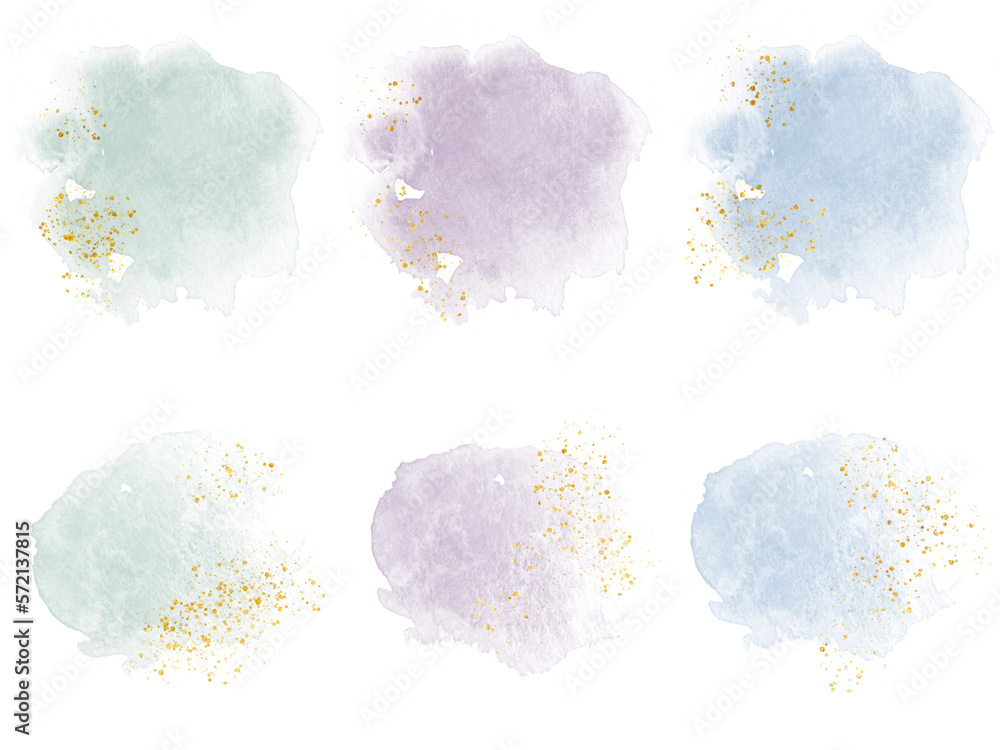 透明水彩で描いたくすみカラーのフレーム背景に金粉を散らしたイラストセット Stock イラスト Adobe Stock