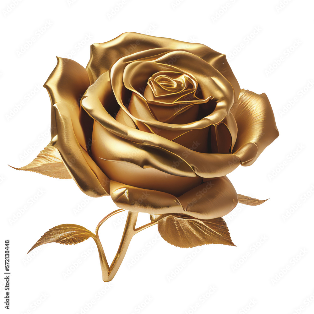 Golden rose isolated on transparent background, close up. PNG ...